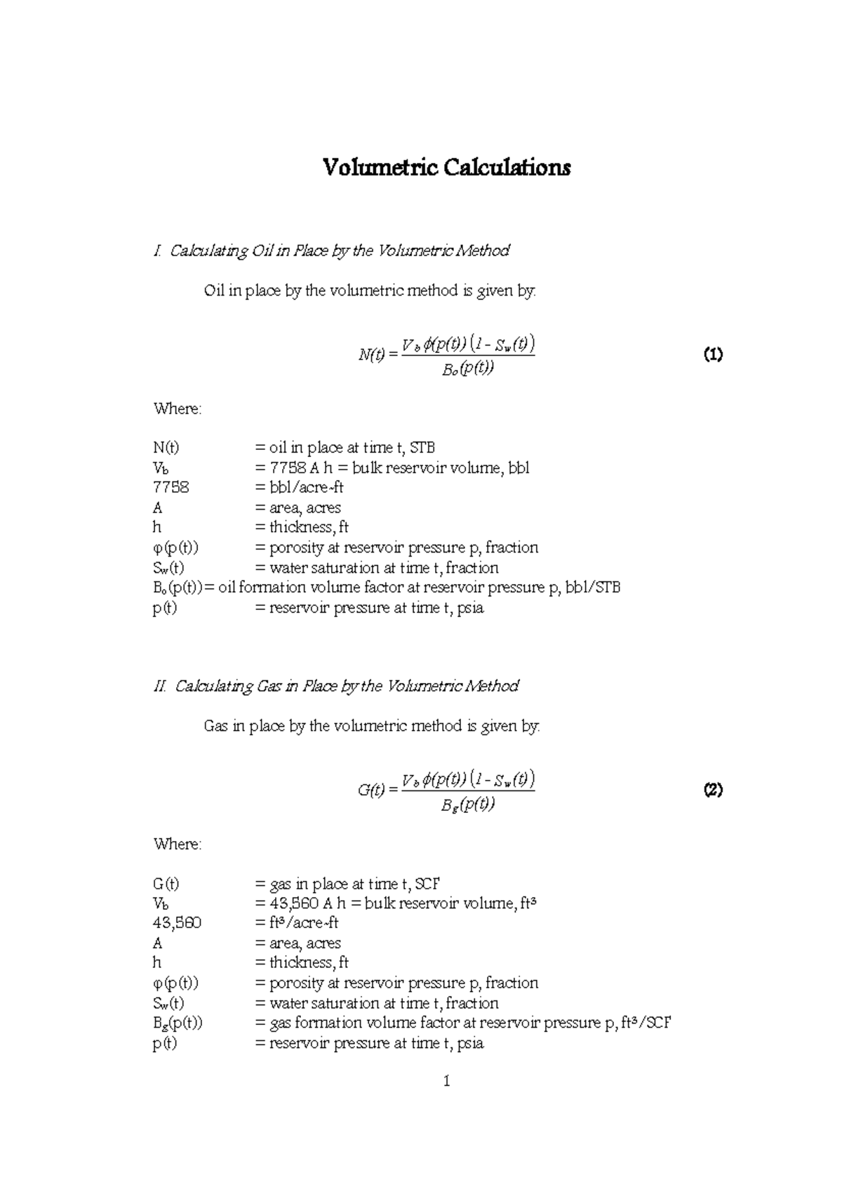 Stoiip question and answer - Volumetric Calculations I. Calculating Oil ...