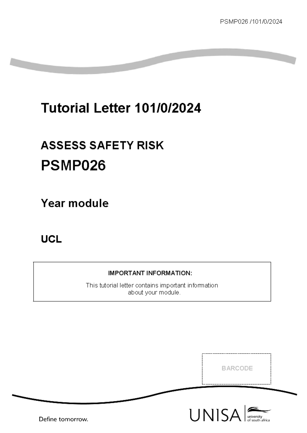 PSMP 101 2024 - Safety Risk Assessment Tutorial Work & Guidelines - Studocu