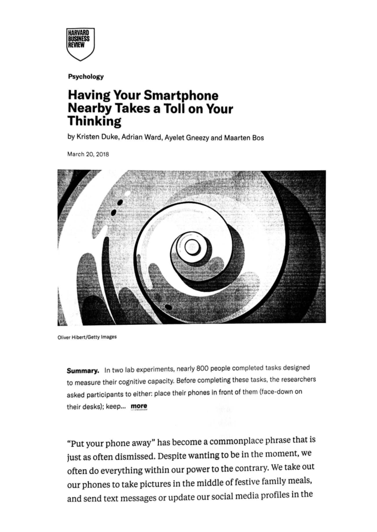 Psychology 101: The Cognitive Impact of Smartphone Proximity - Studocu