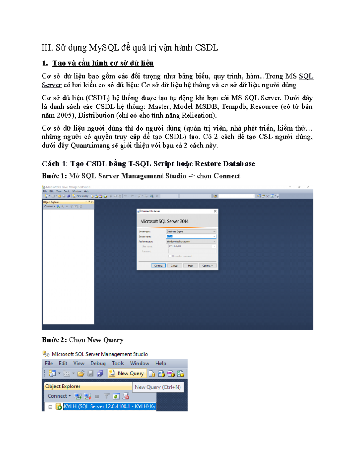 III. Quản trị vận hành SQL - III. Sử dụng MySQL để quả trị vận hành ...