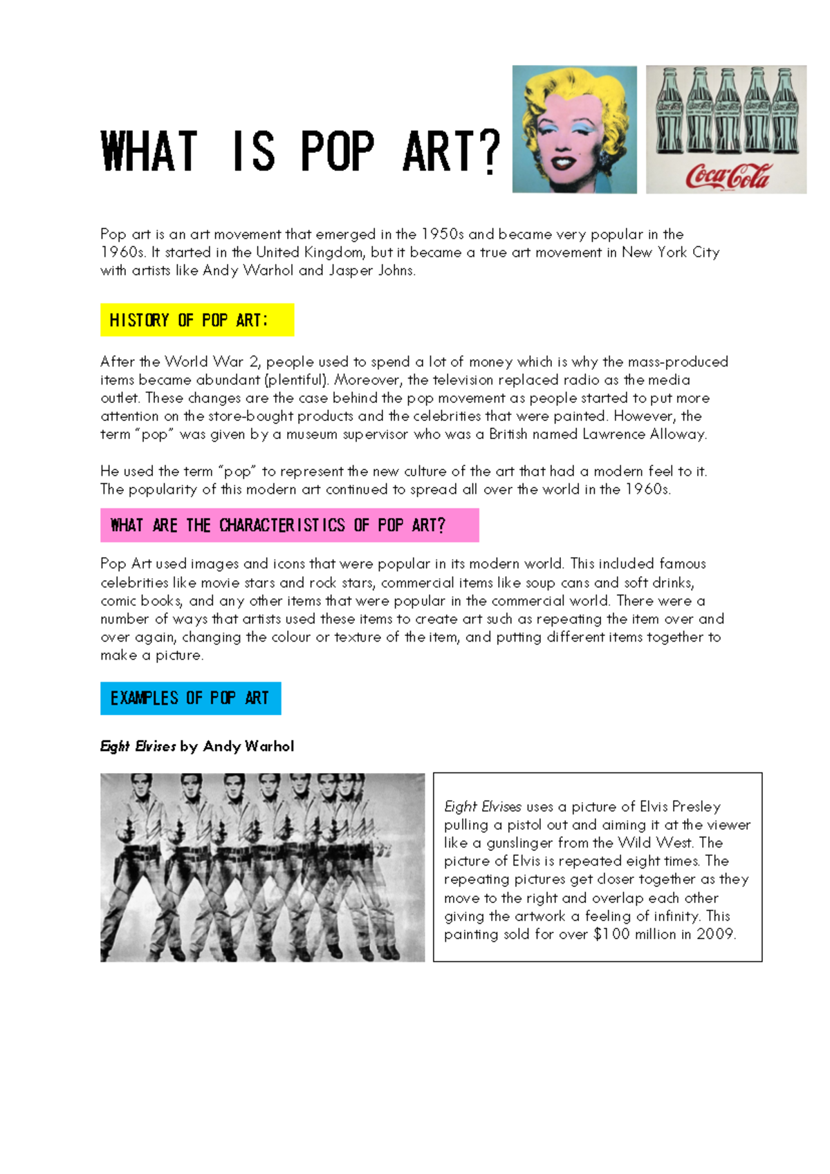 Exploring the Essence of Pop Art: Movement Overview and Examples - Studocu