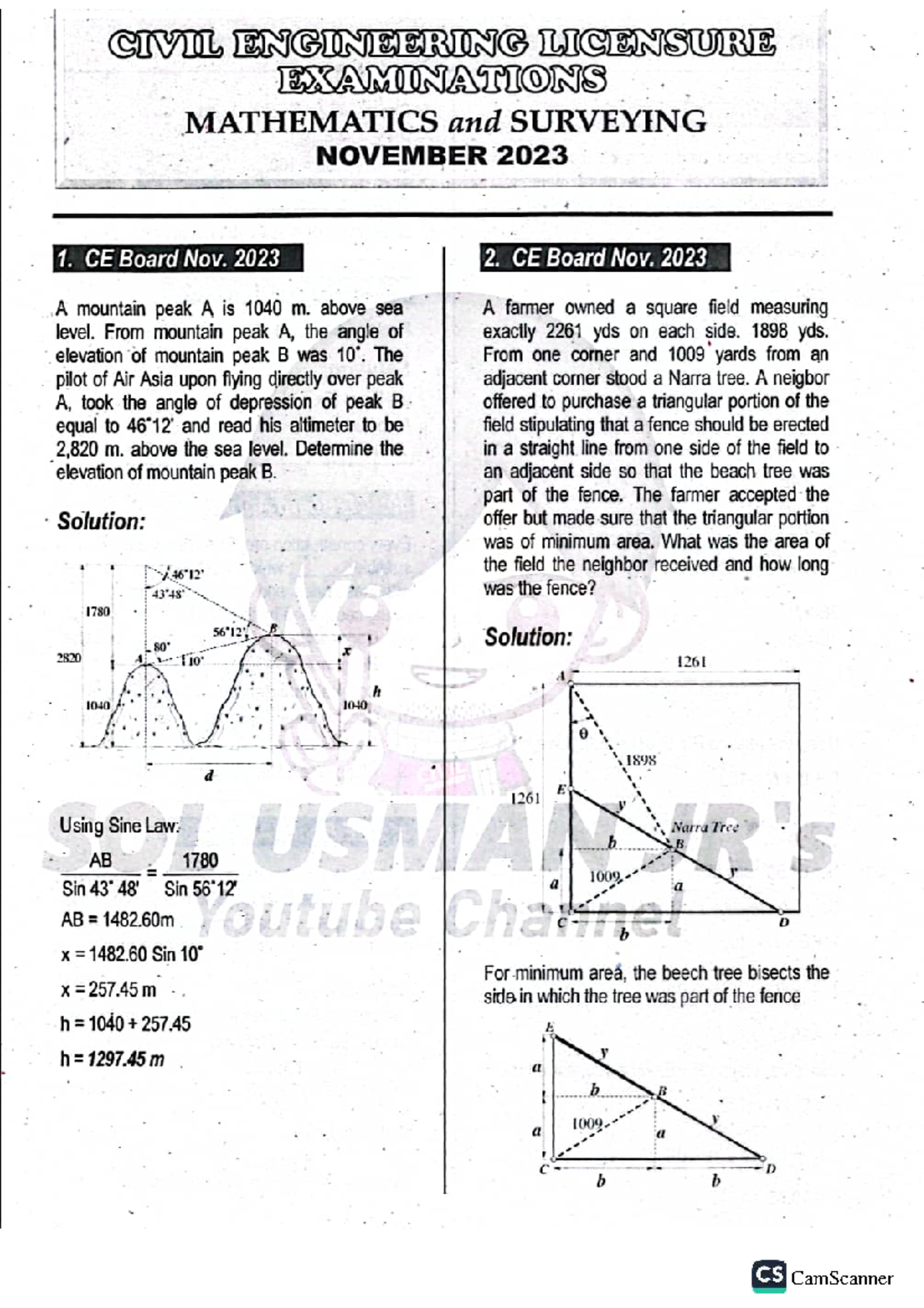 CIVIL ENGINEERING LICENSURE EXAMINATION MATH & SURVEYING NOV 2023 - Studocu