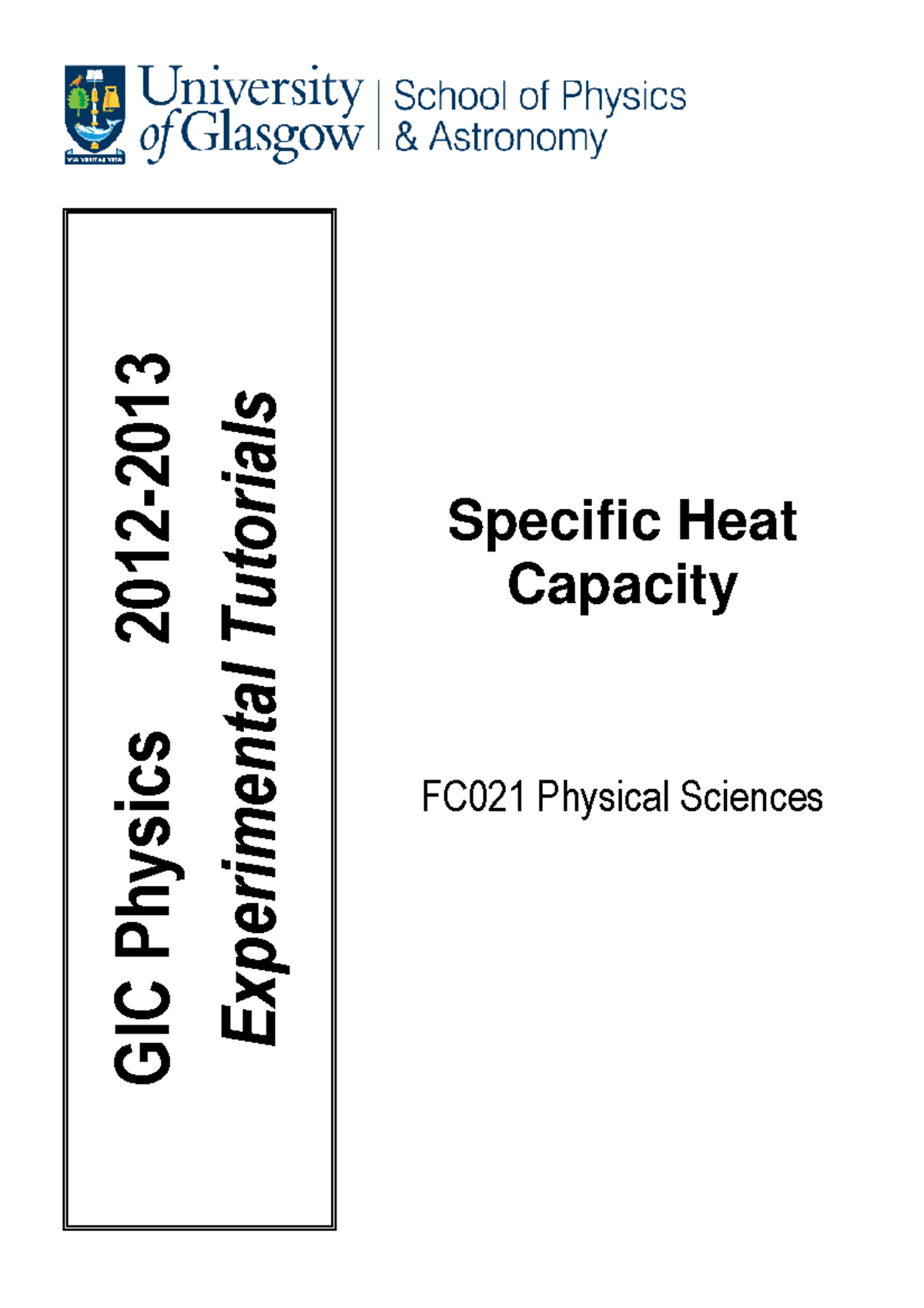 Heat Capacity Lab Skills FC021 Physics Experimental Tutorials - Studocu