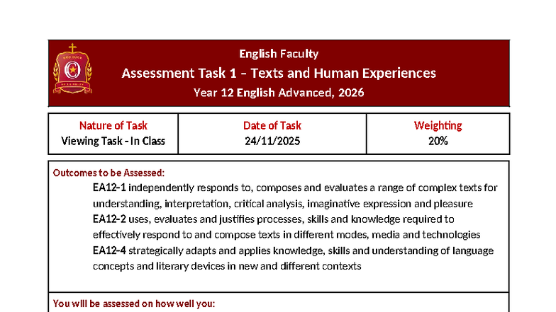 Copy of Task 1 Advanced English - T&HE - Viewing Task 2025 26 - English ...