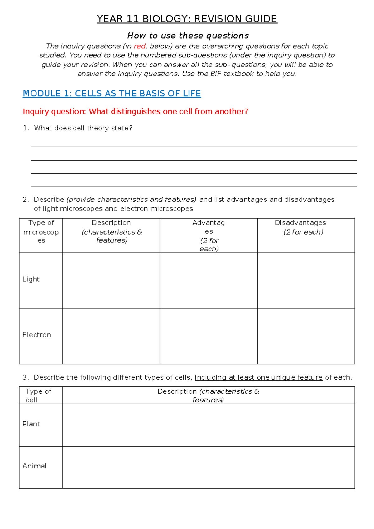 M1 Cells AS THE Basis OF LIFE Y11 BIO revision - YEAR 11 BIOLOGY ...