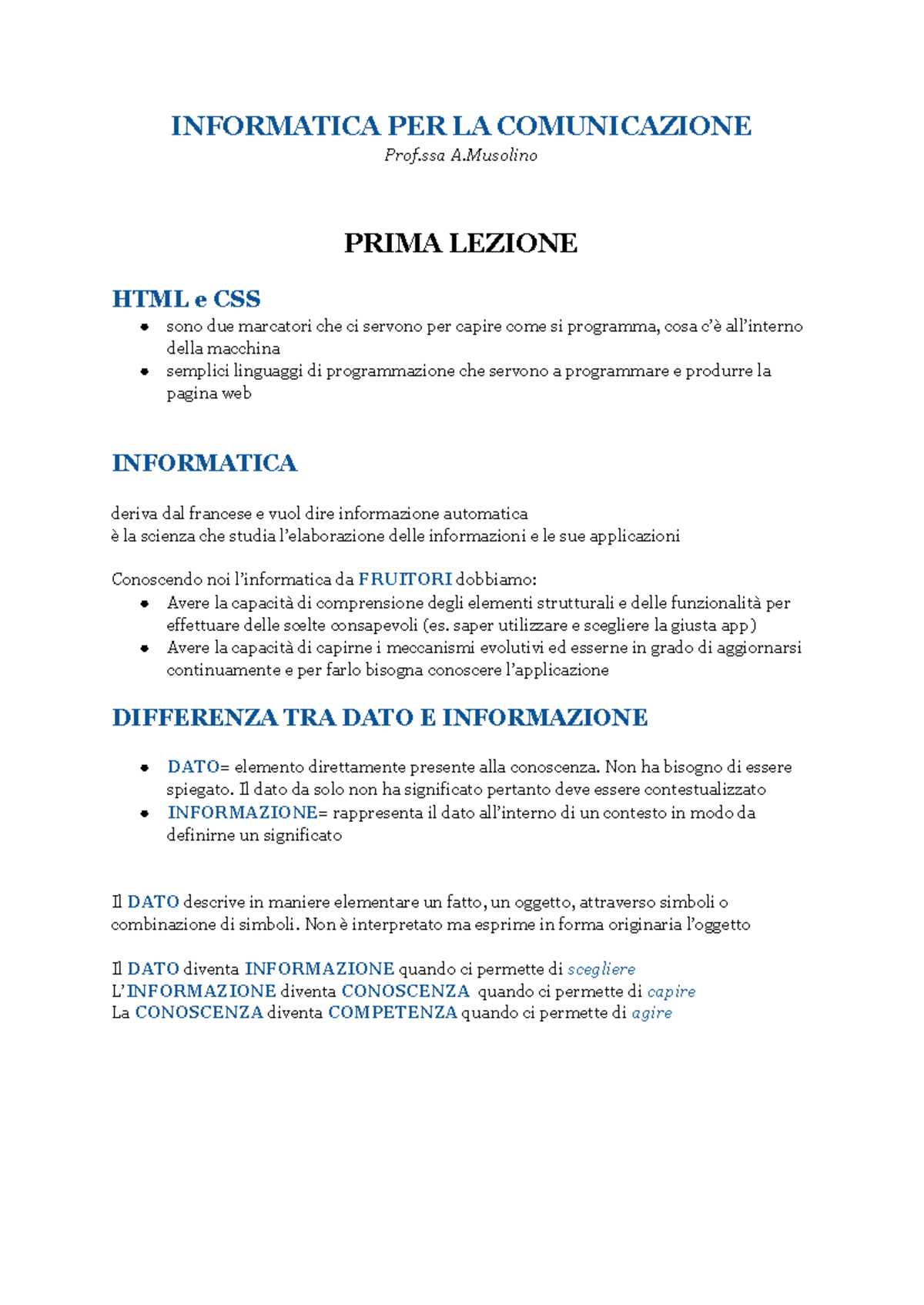 INFORMATICA PER LA COMUNICAZIONE - LEZIONE 1: HTML e CSS - Studocu