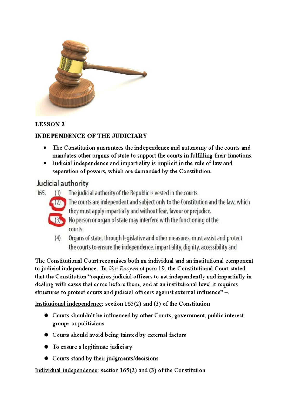 Lesson 2: Detailed Overview on Judicial Independence in Word - Studocu
