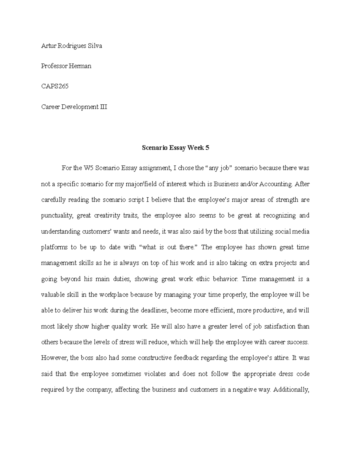 W5 Scenario Essay - After carefully reading the scenario script I ...