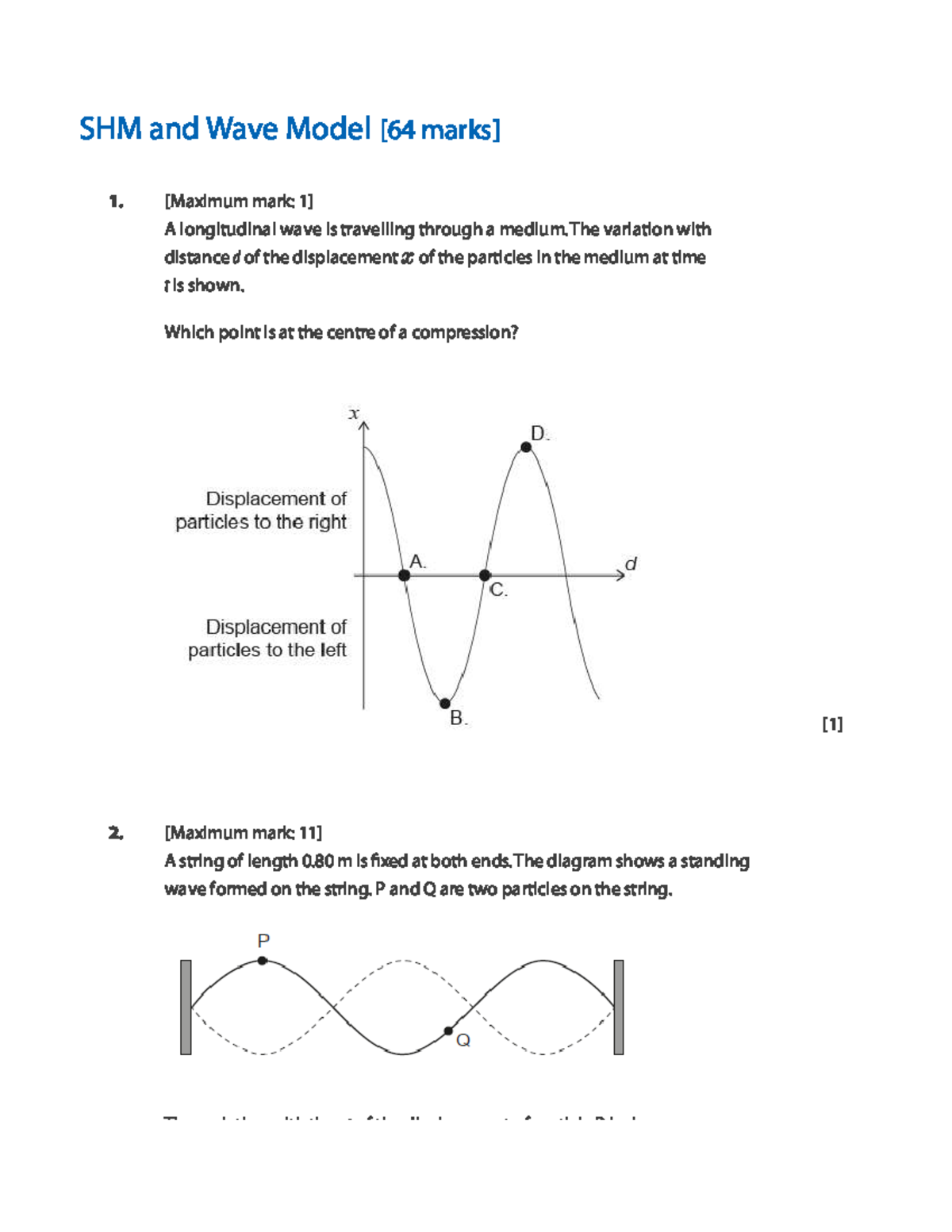 SHM and Wave Model - Practice Questions for IB Physics - Studocu