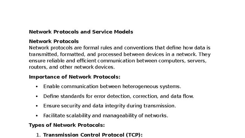 Network Protocols and Service Models Overview (CS101 Lecture Notes ...