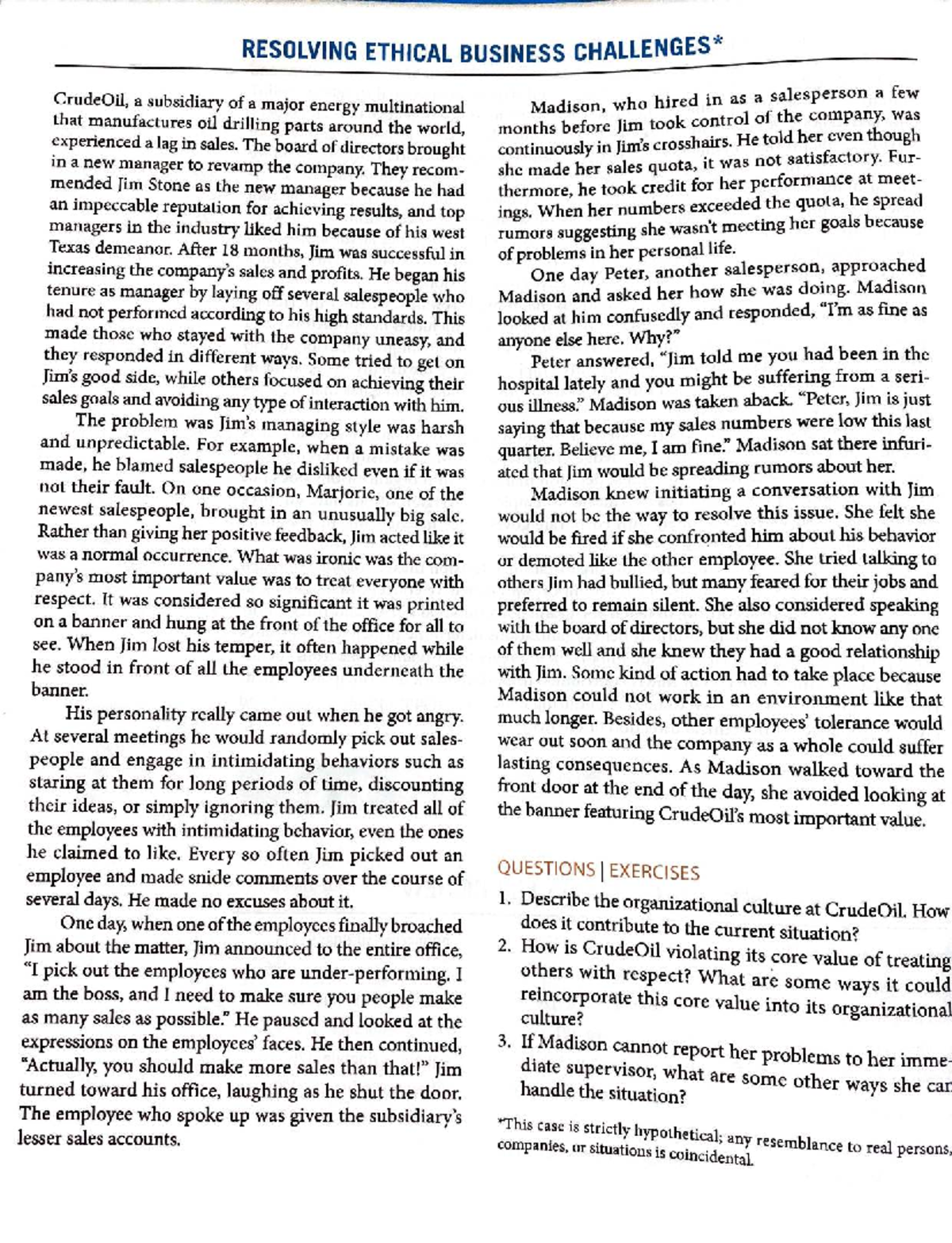 Chapter 6: Ethical Challenges in Business Management at CrudeOil - Studocu