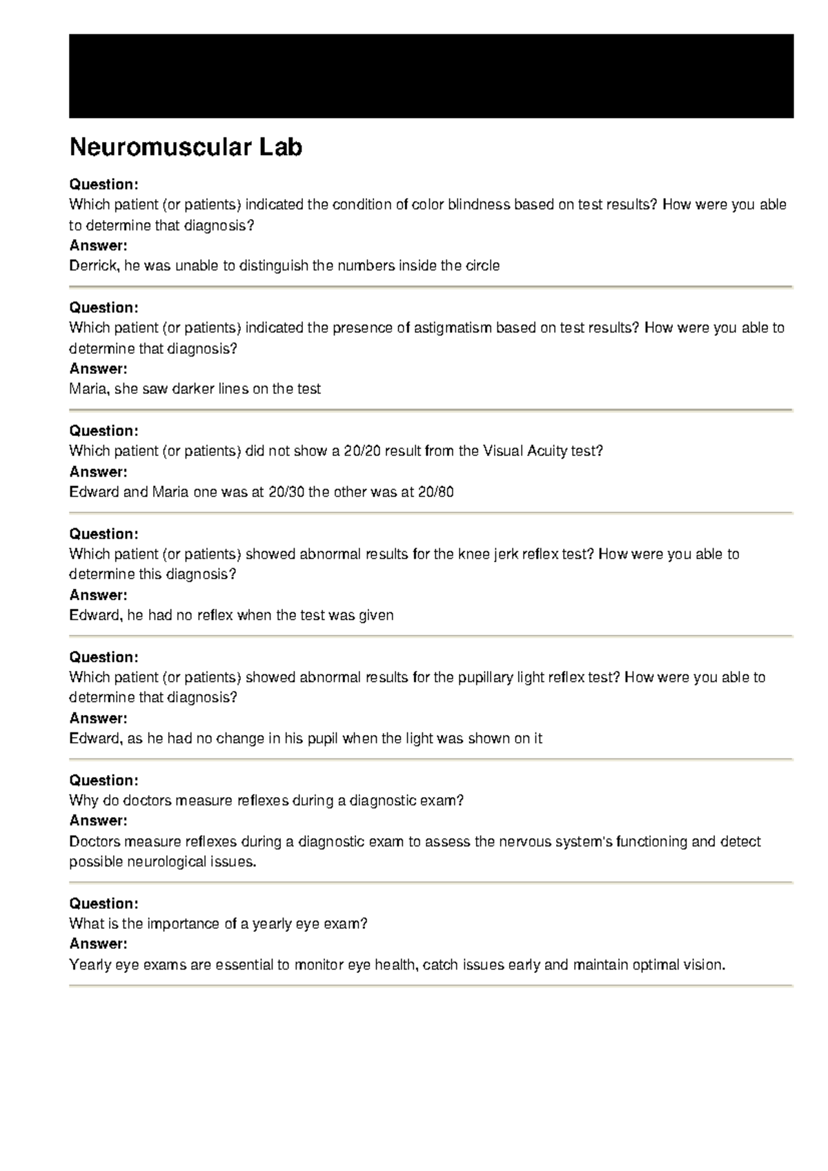 Neuro lab week 3 - Neuromuscular Lab Question: Which patient (or ...