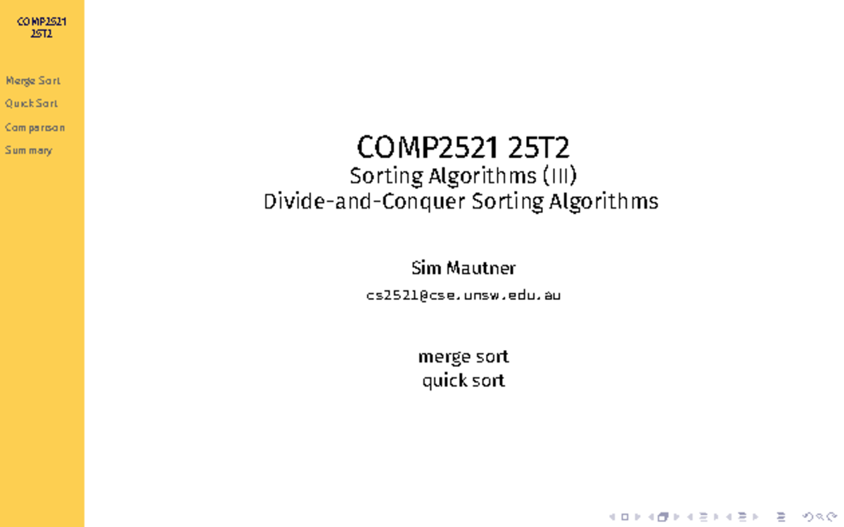 COMP2521 25T2 Merge Sort vs Quick Sort: A Comparative Summary - Studocu