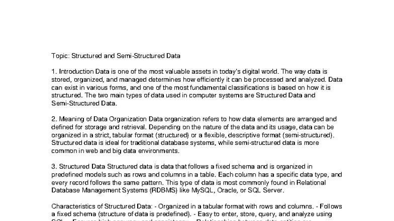 Structured and Semi-Structured Data: Detailed Notes (CS101) - Studocu