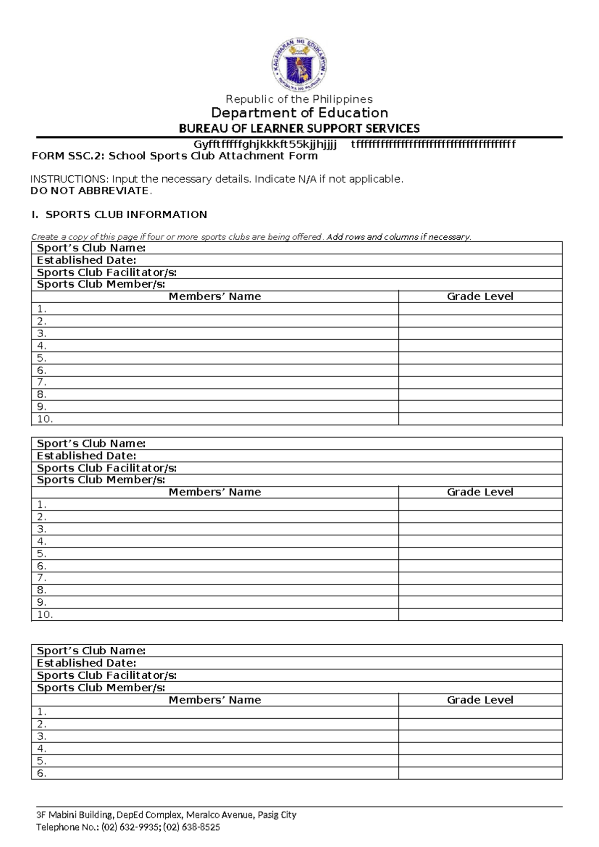 FORM-SSC: School Sports Club Attachment Instructions - Studocu