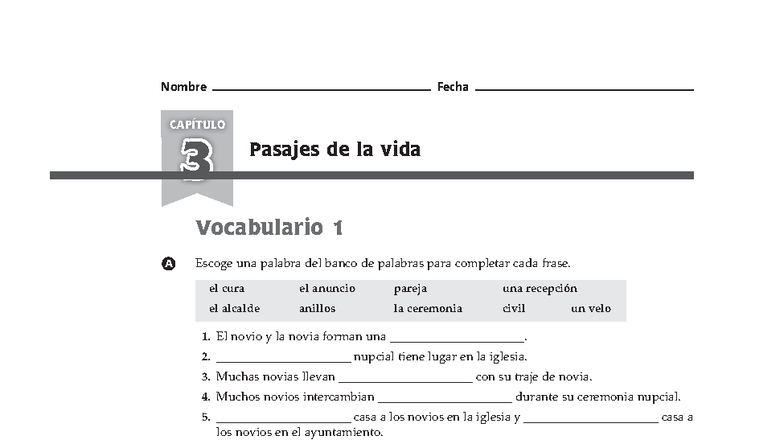 Capítulo 3: Vocabulario 1 - Pasajes de la Vida (Lv3 WKBK) - Studocu