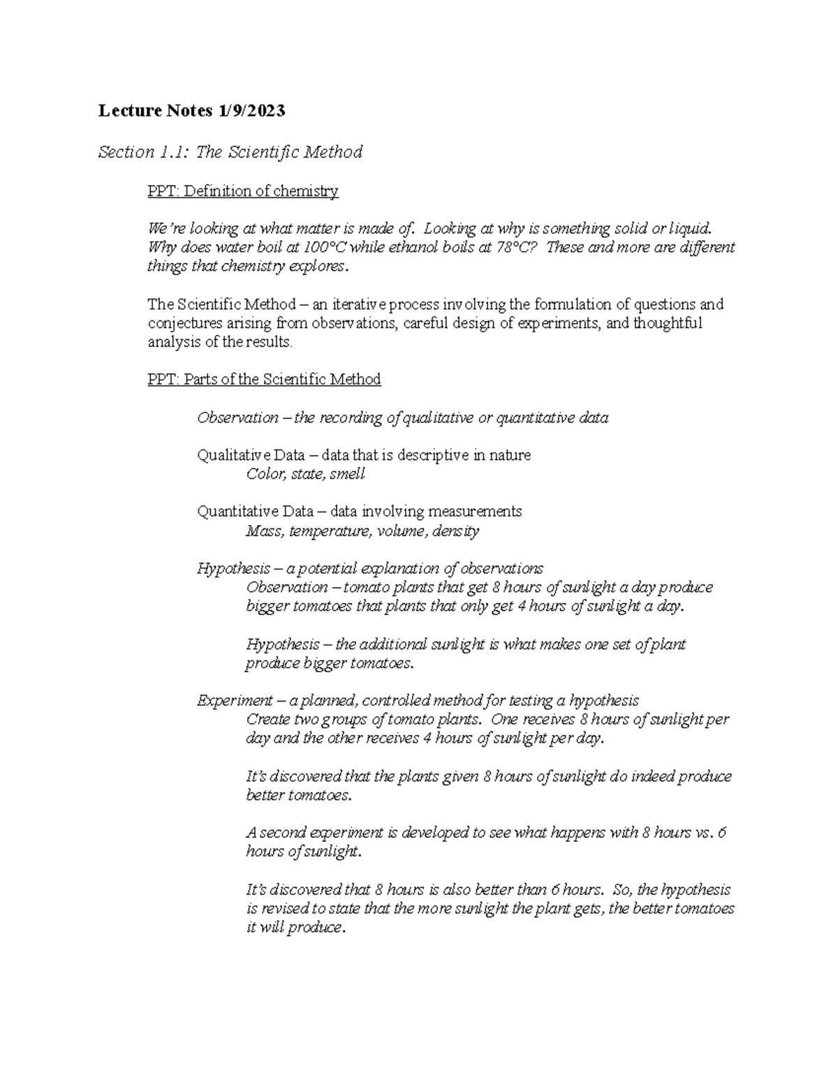 The Scientific Method - Lecture Notes 1/9/ Section 1: The Scientific ...