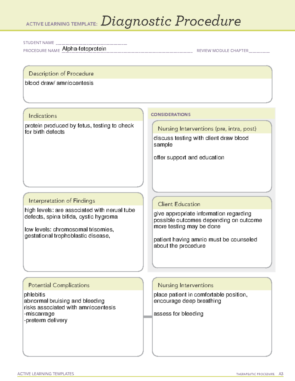 Alpha- fetoprotein alt - ACTIVE LEARNING TEMPLATES THERAPEUTIC ...