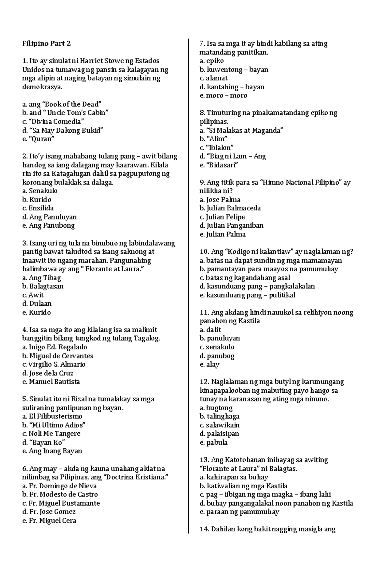 LET Reviewer Part 2 Filipino Major with Key - Filipino Part 2 Ito ay ...