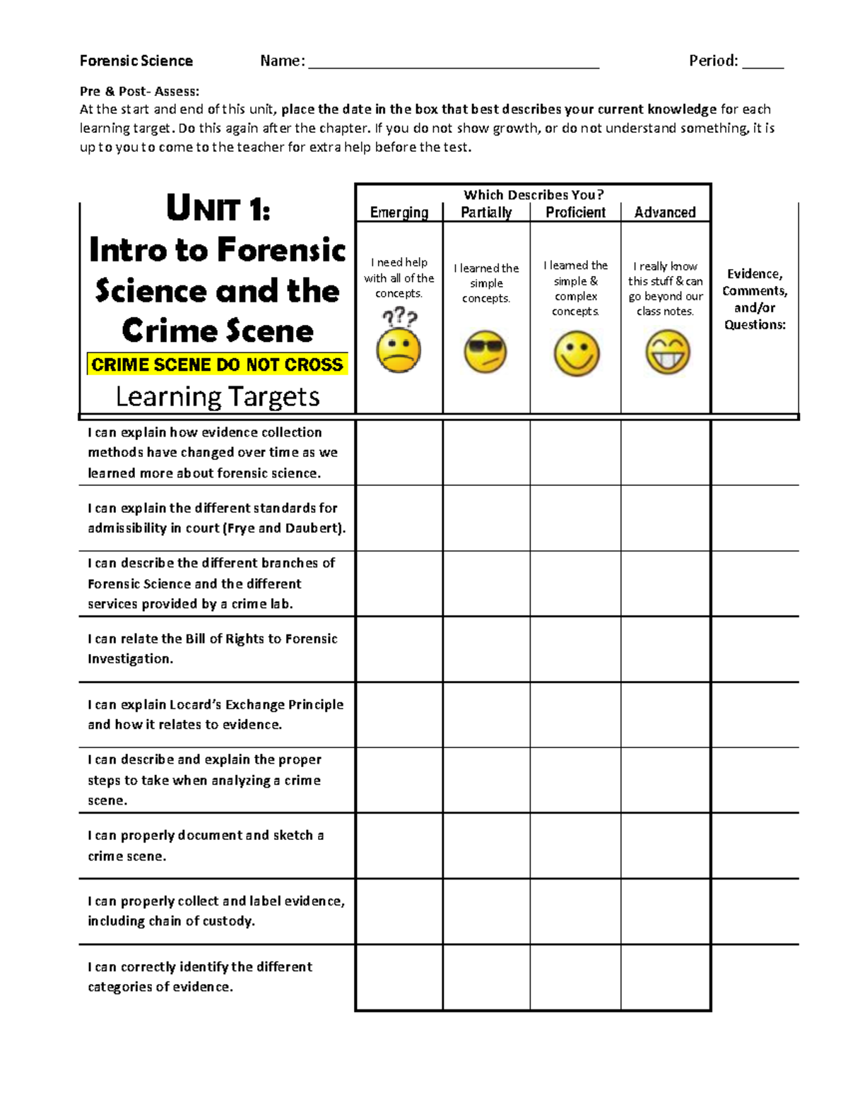Forensic Science Unit 1: Intro to Crime Scene Investigation Assessments ...