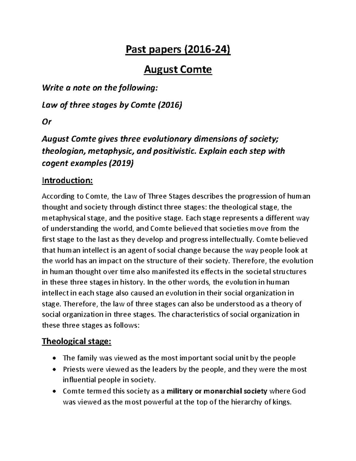 August Comte's Law of Three Stages: A Comprehensive Analysis - Studocu