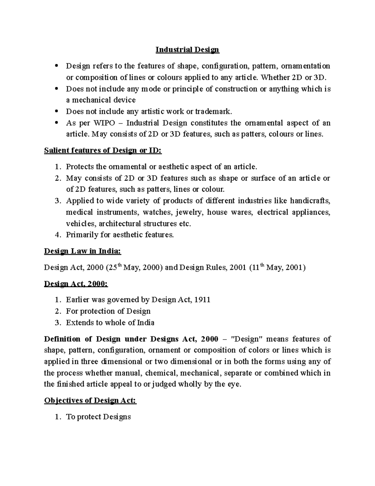 Industrial Design Act - IPR Lecture Notes & Key Concepts - Studocu