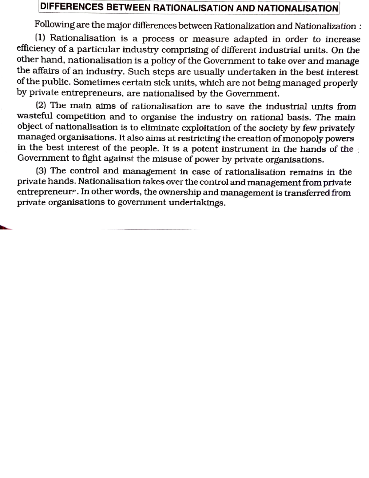 Rationalisation vs Nationalisation - Bachelor of Commerce - Studocu