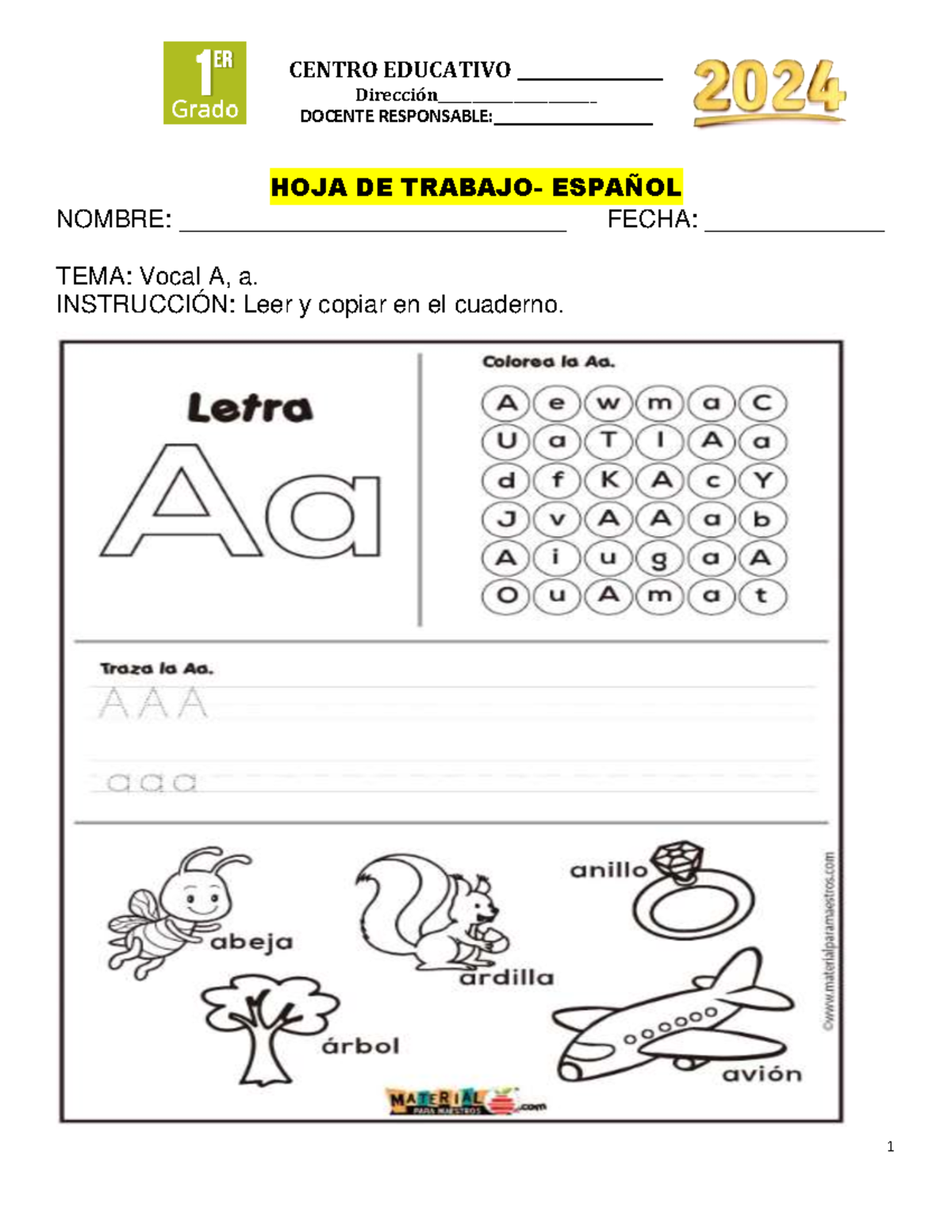 1º Hojas de Trabajo: Mejora en Español y Matemáticas - Studocu