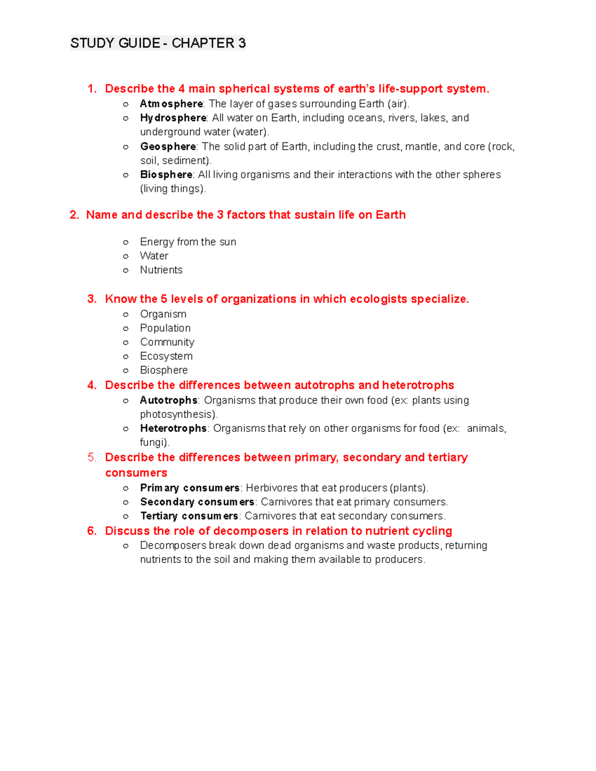 STUDY GUIDE - CHAPTER 3: Earth's Systems and Nutrient Cycles - STUDY ...