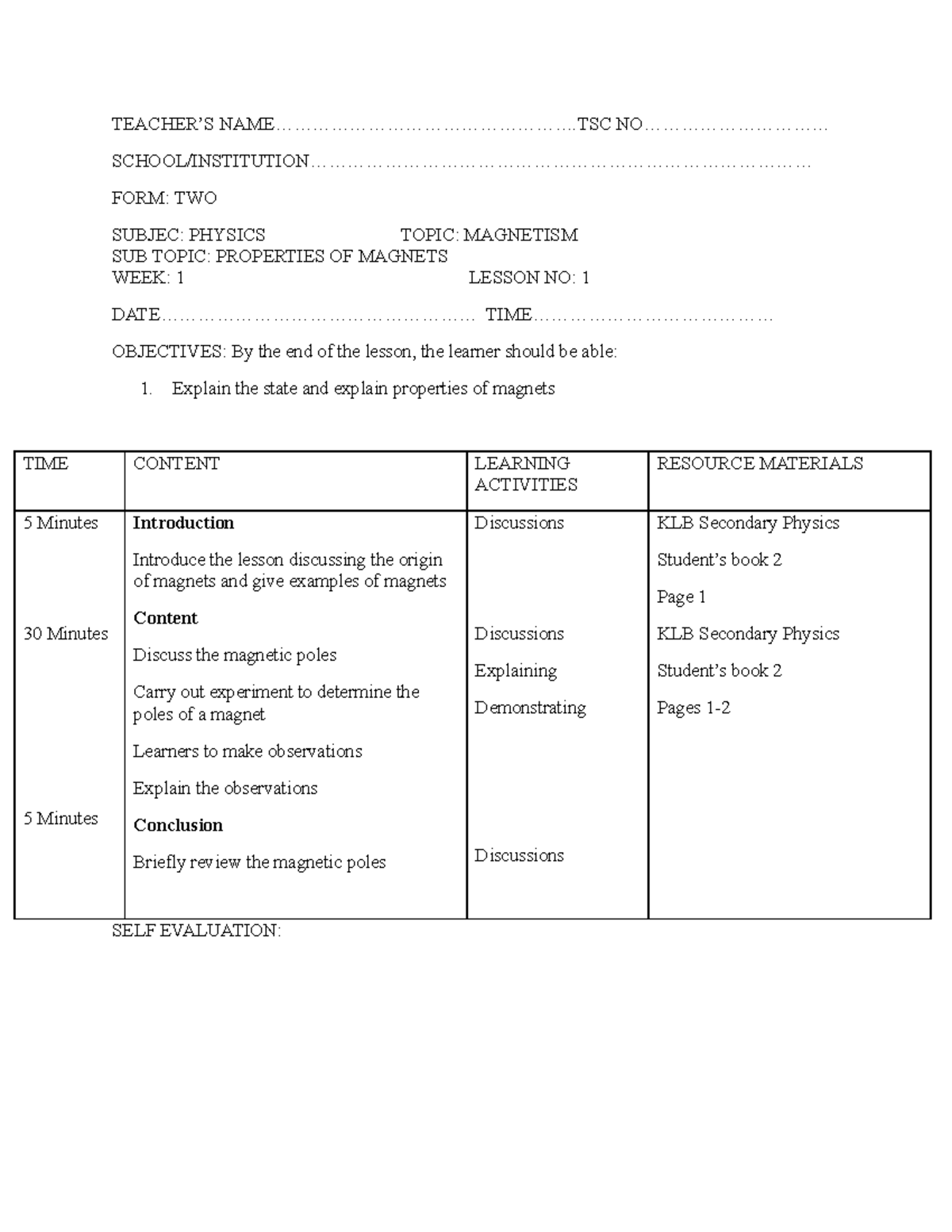 2021 2022 form 2 physics lesson plan week 1 week 4 term 1 13 21 sep 10 ...