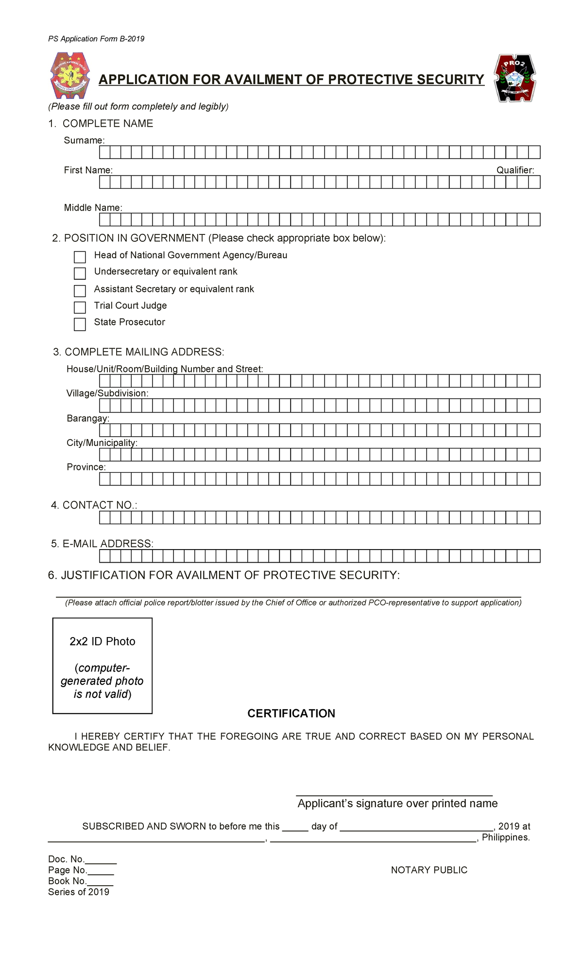 PS Application Form B - Request for Protective Security Availment - Studocu