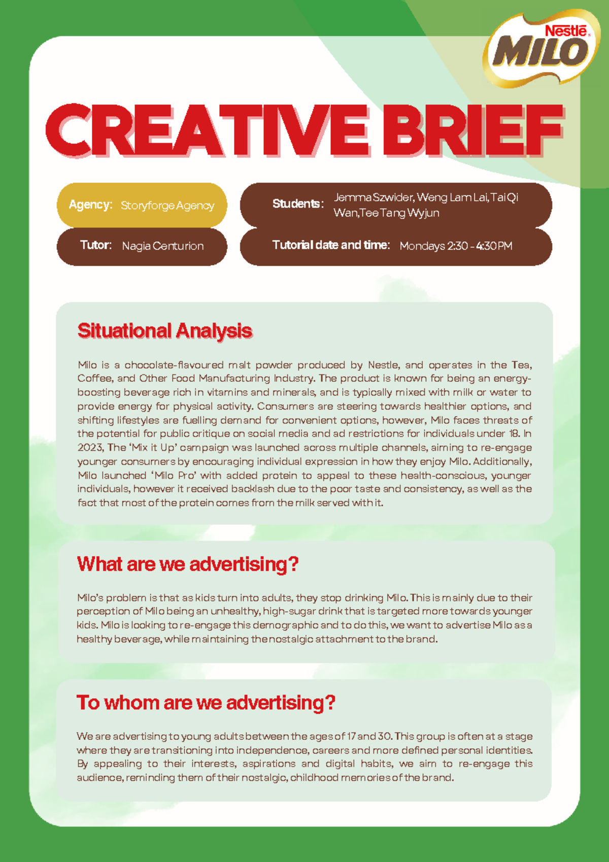 Creative Brief: Milo's Nostalgic Marketing Strategy for Young Adults ...