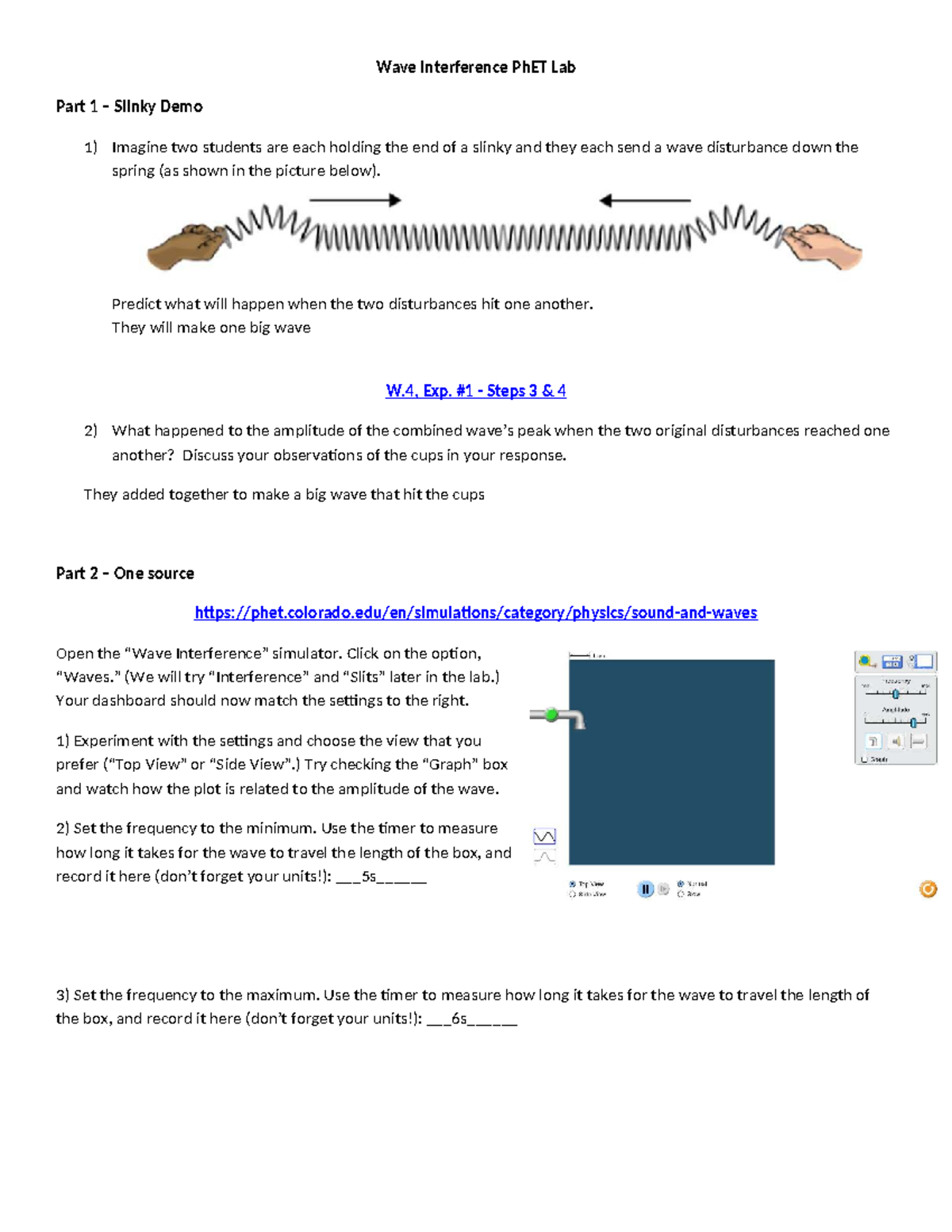 Waves Interference PhET Lab: Slinky Demo & Observations - Studocu