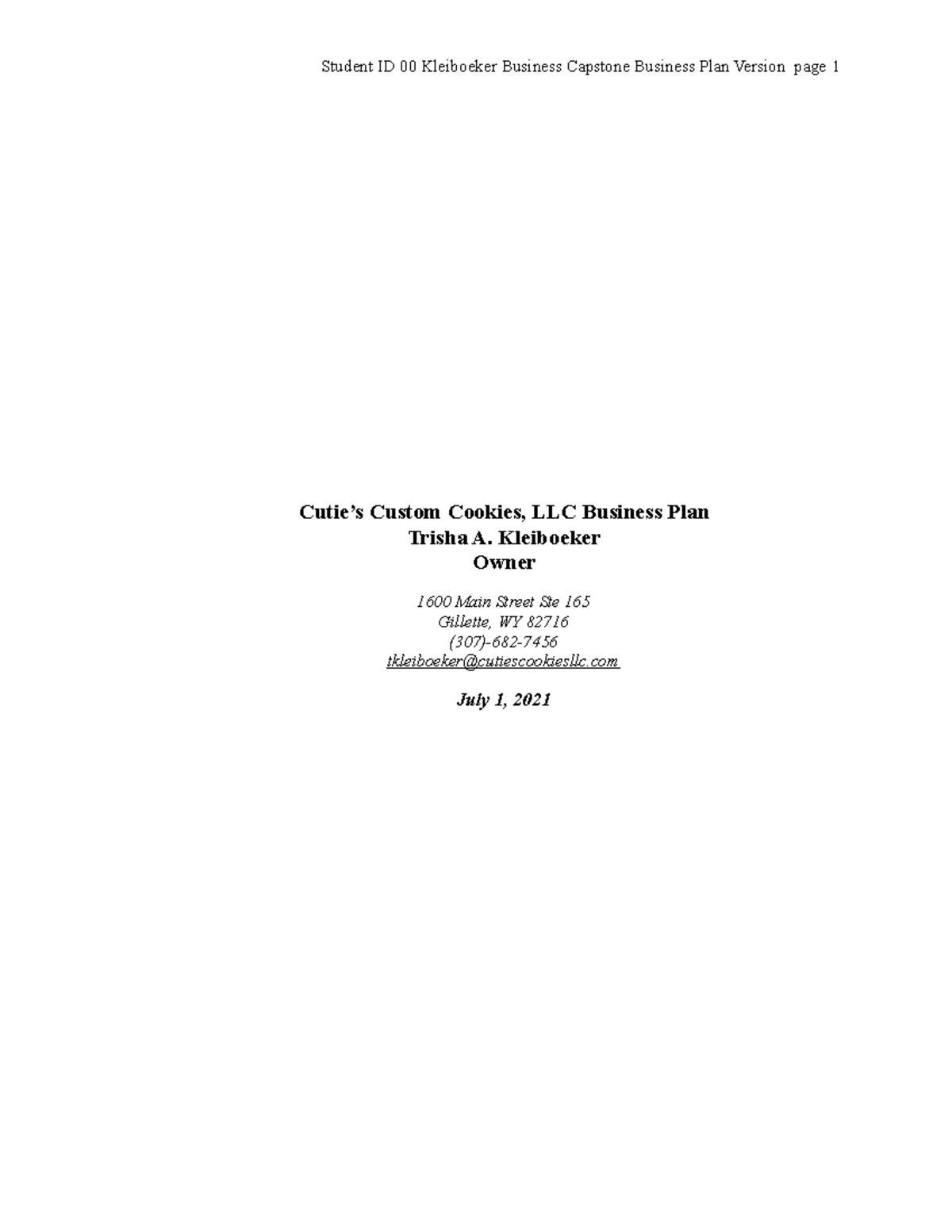 QGT1 Business Management Capstone: Cutie’s Custom Cookies LLC Business ...