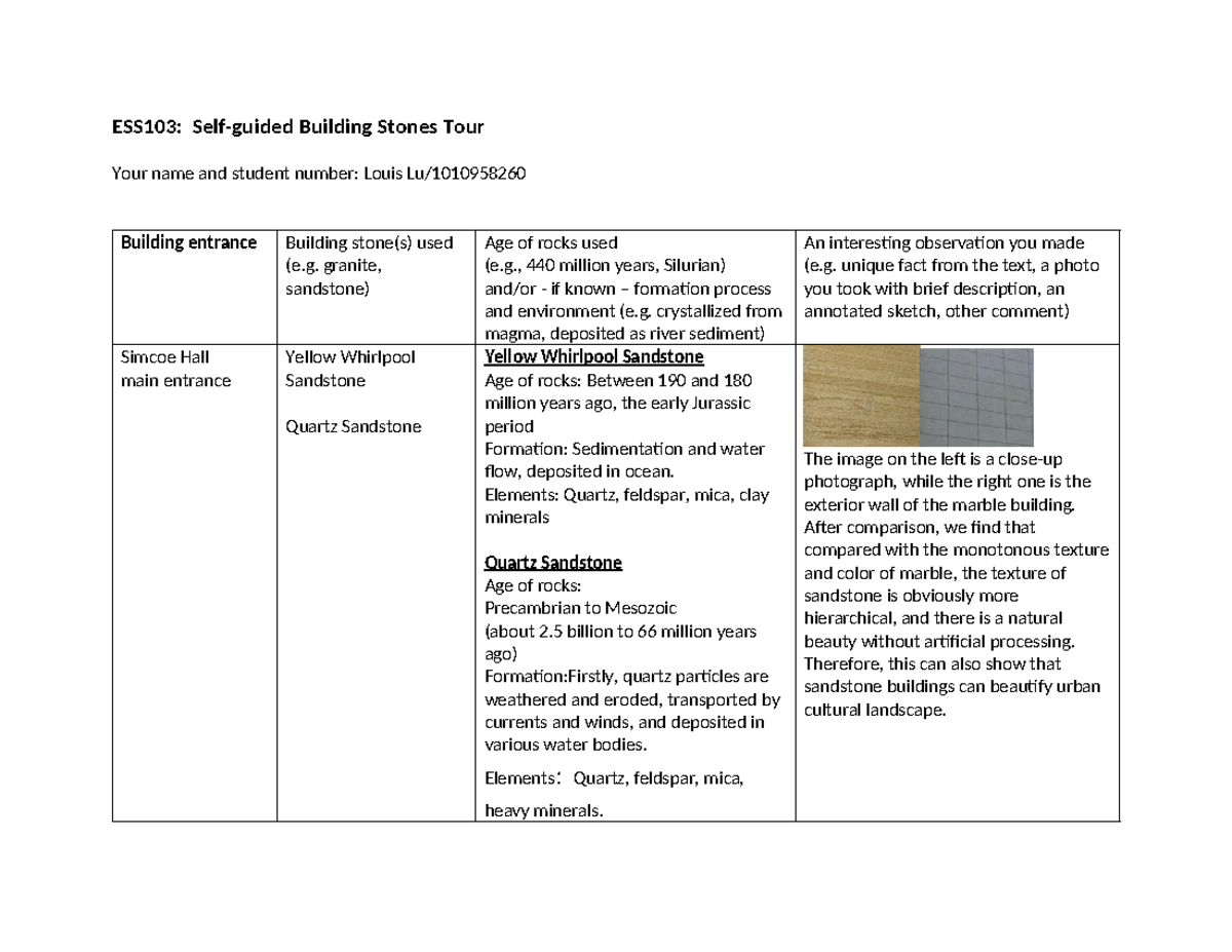 Building Stones Worksheet - ESS103: Self-guided Building Stones Tour ...