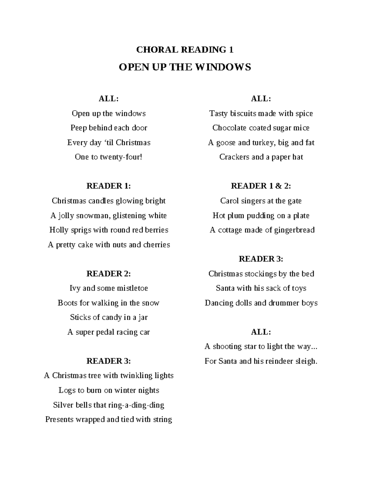 CHORAL READING 1: Open Up the Windows - Christmas Poem - Studocu
