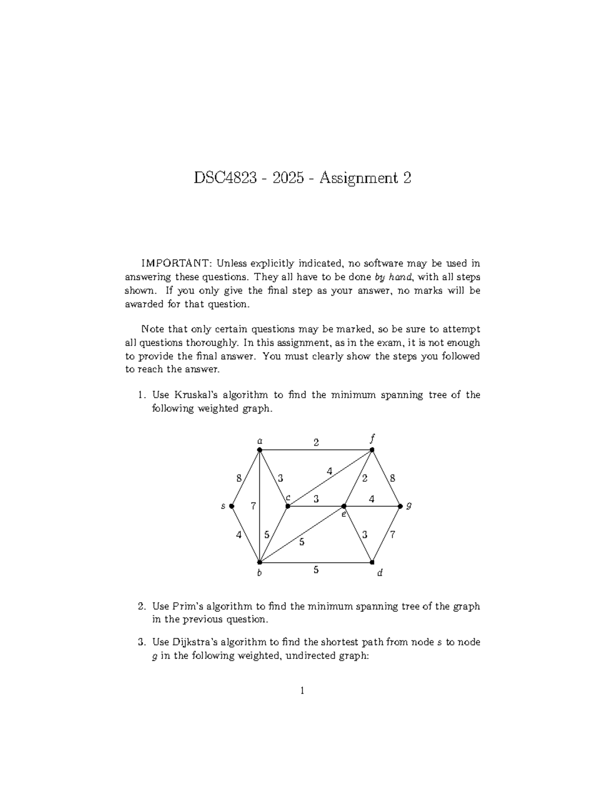 Assignment 02: Algorithms for Graph Theory - DSC4823 2025 - Studocu