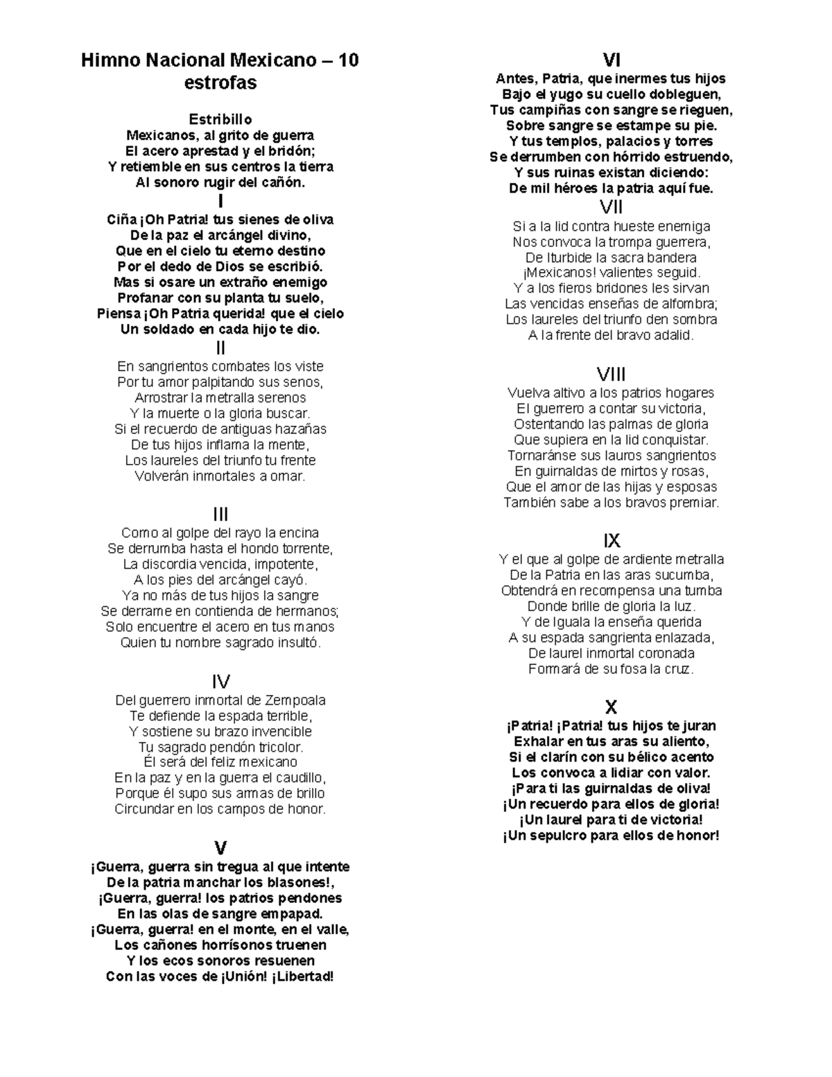 Himno Nacional Mexicano: Análisis de 10 Estrofas - Studocu
