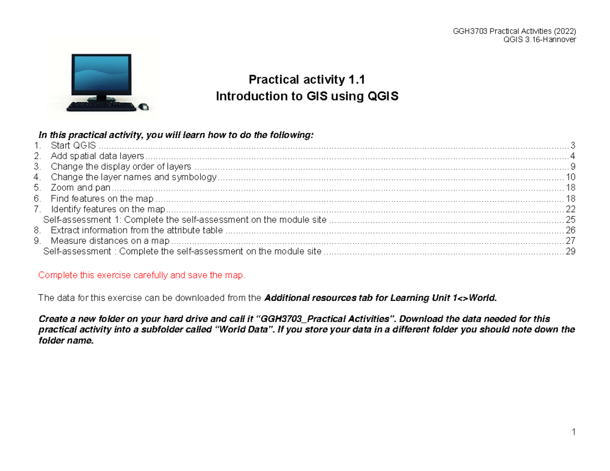GGH3703 Practical Activity 1: Intro to GIS using QGIS 3-Hannover - Studocu