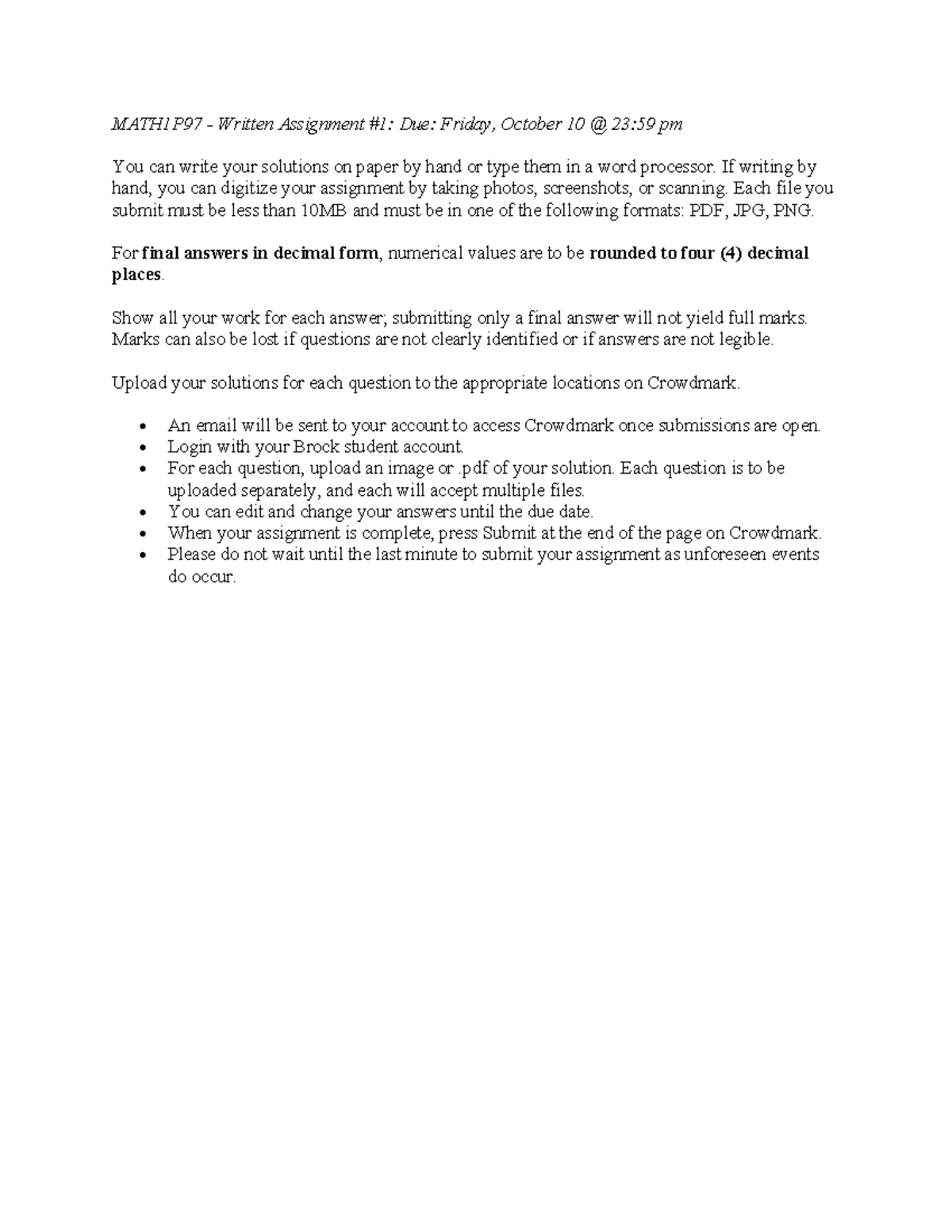 MATH1P97 Written Assignment 2 Guidelines and Instructions - Studocu