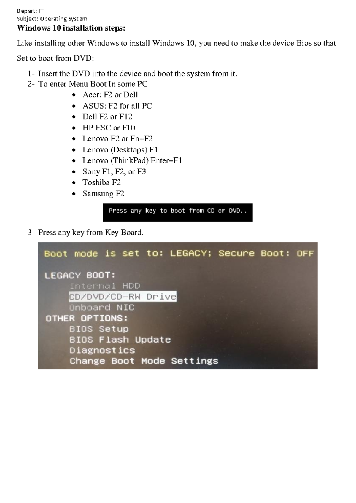 IT 576609798: Windows 10 Installation Steps Guide - Studocu