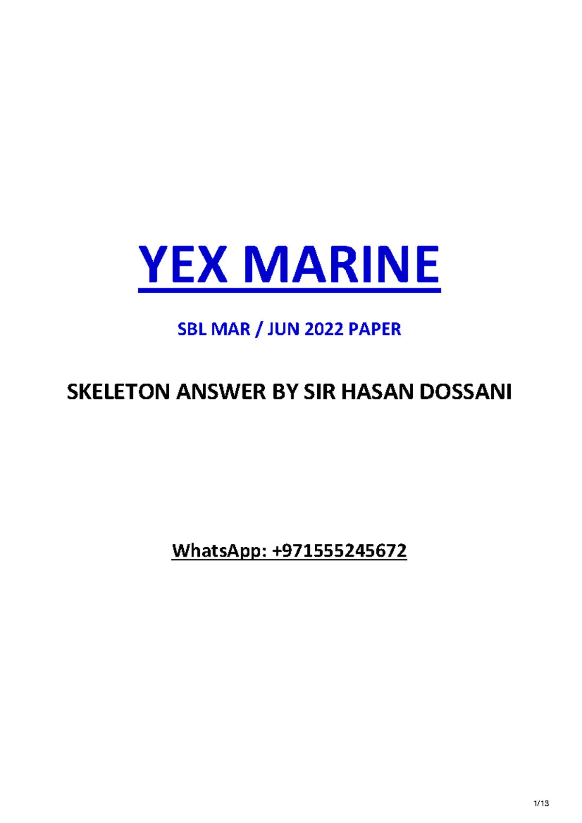 YEX Marine SBL MAR/JUN 2022 - Strategy Committee Response & Reports ...