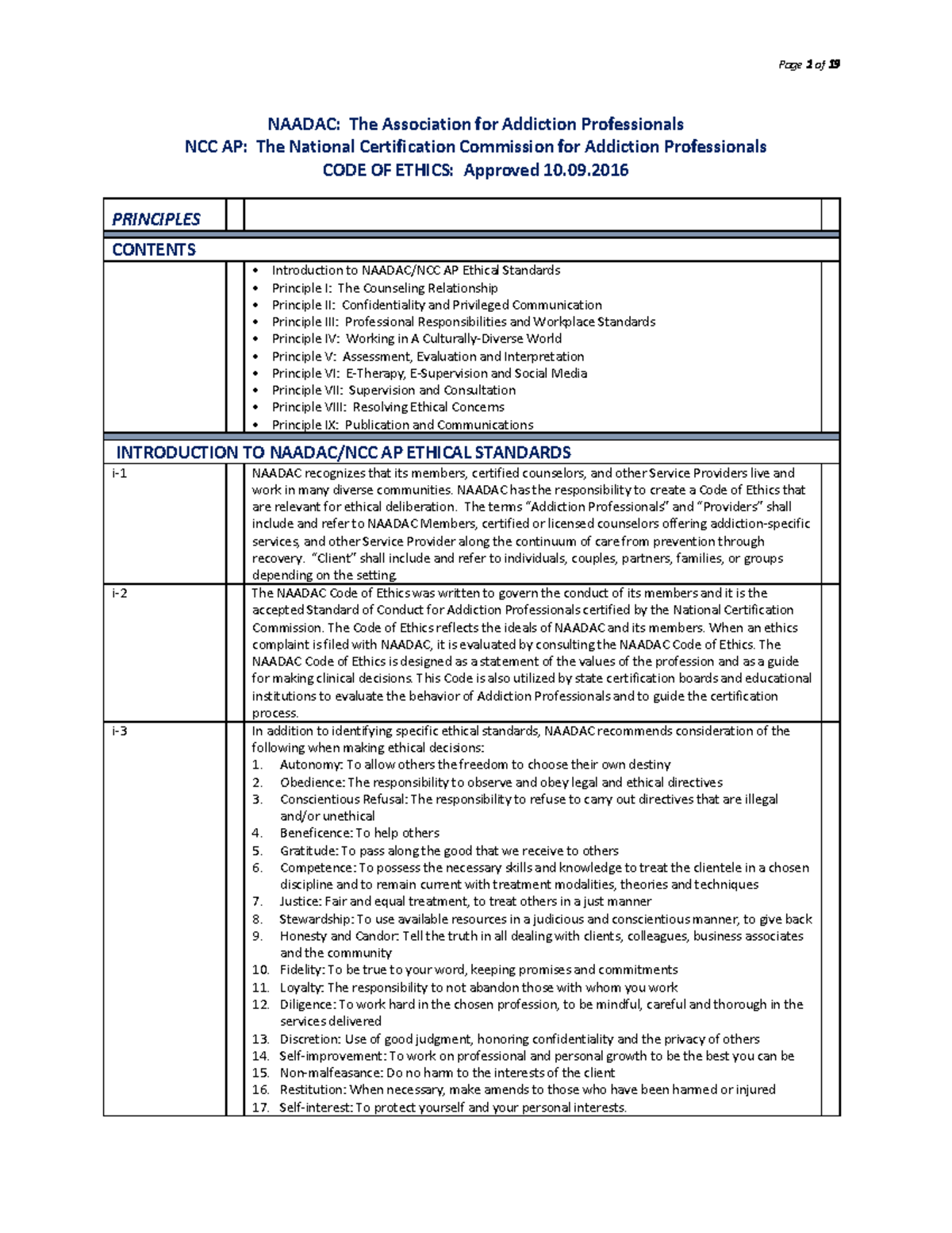 NAADAC Code of Ethics Overview - Studocu