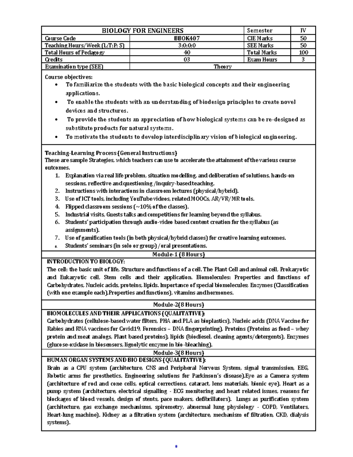 BBOK407 - Biology for Engineers: Course Overview and Assessment Guide ...