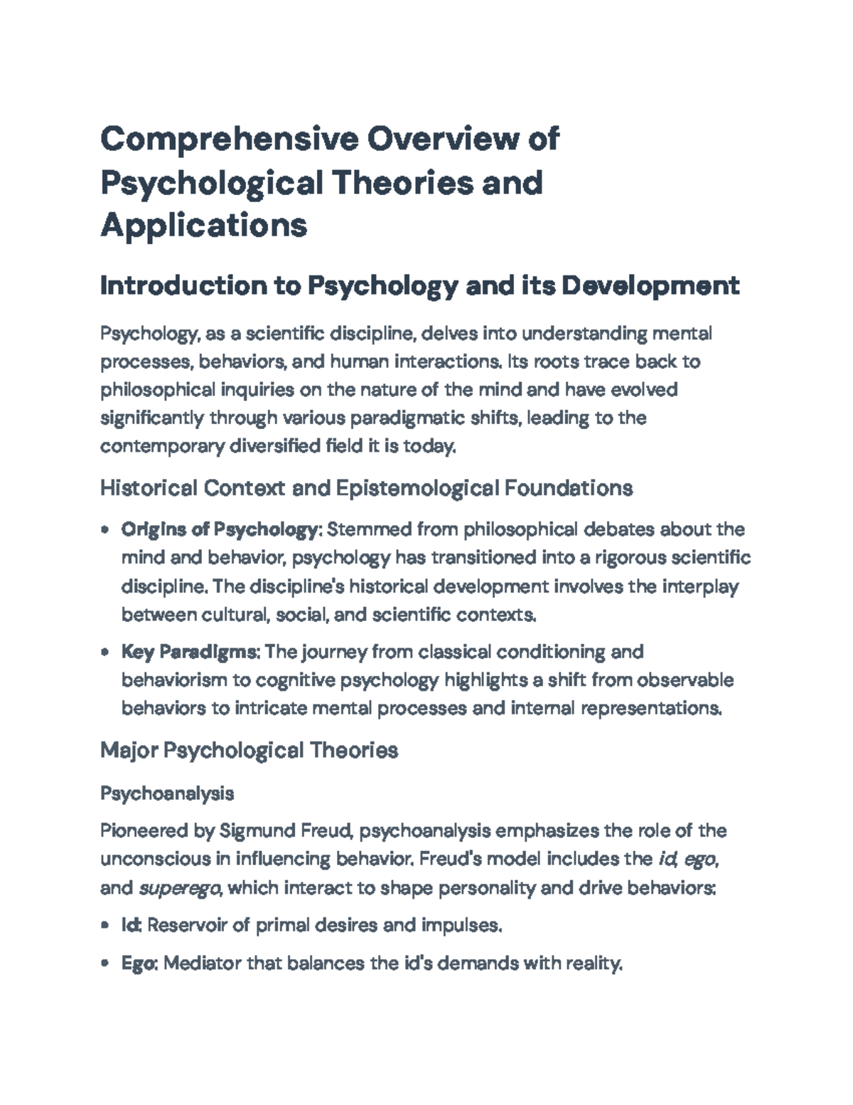 Comprehensive Overview of Psychological Theories (PSY 101) - Studocu