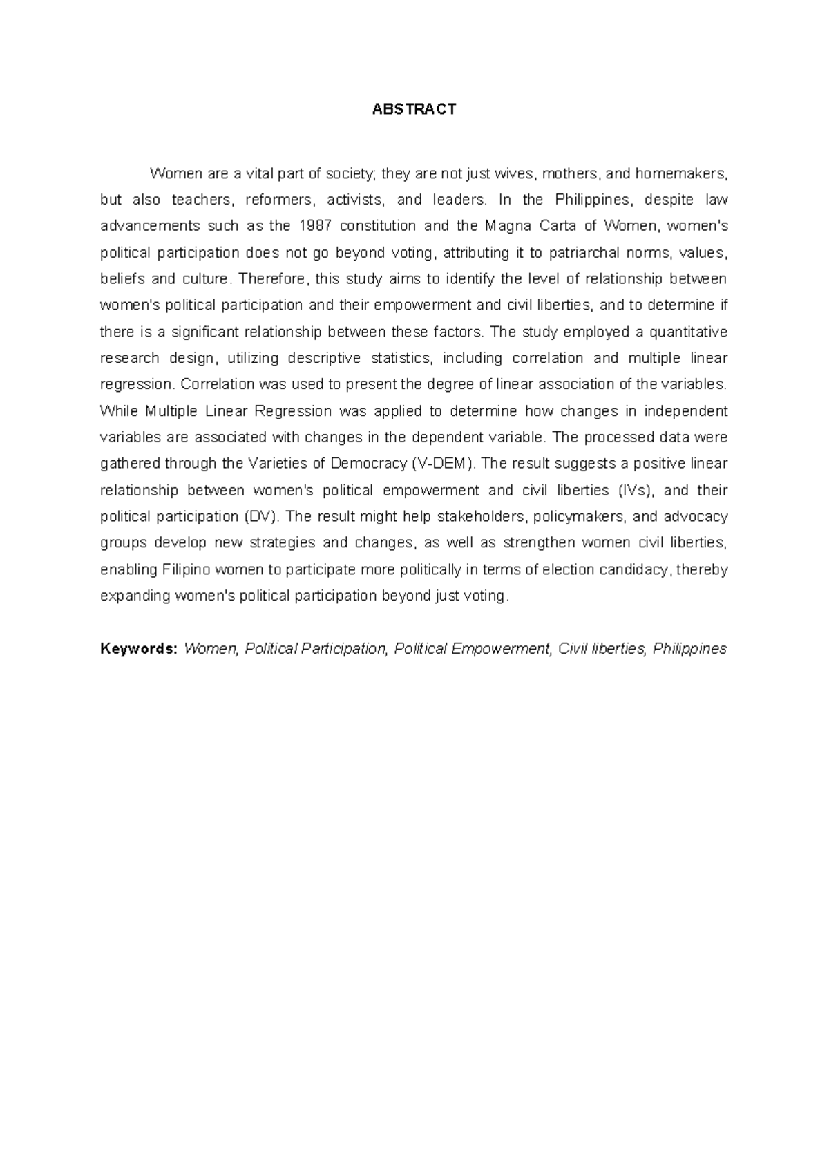 Women Political Empowerment and Participation in the Philippines: A ...
