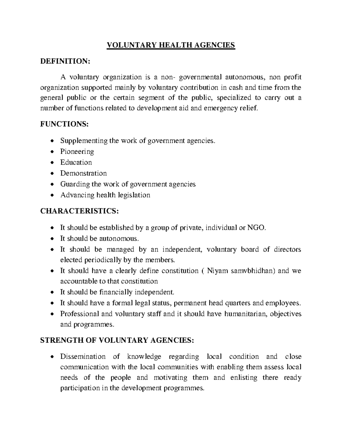 Voluntary Health Agencies:-non- governmental autonomous, non profit ...