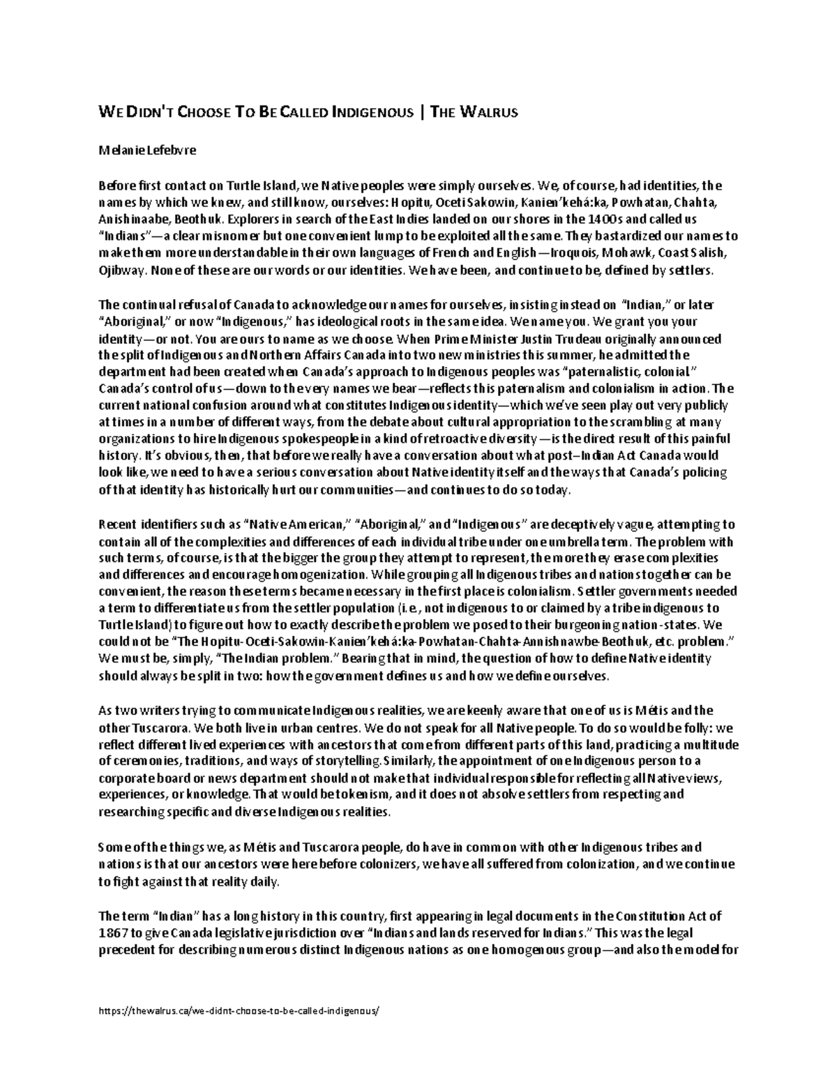 Indigenous Identity and Canadian Colonialism: A Critical Analysis - Studocu