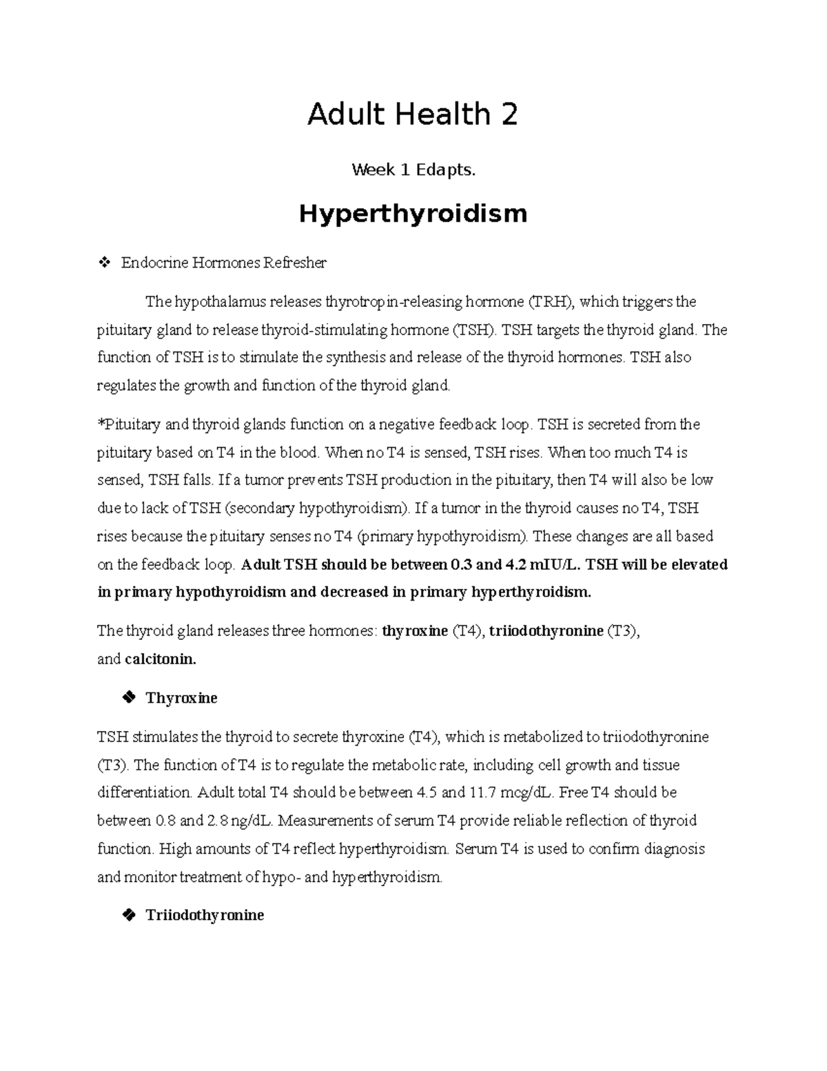 Week 1 - Adult Health 2: Understanding Hyperthyroidism and ...