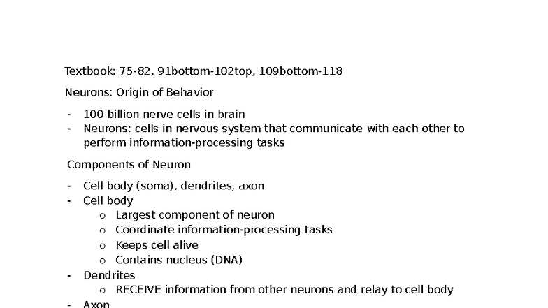 Psych 8: Neurons and Brain Structure Overview Notes - Studocu